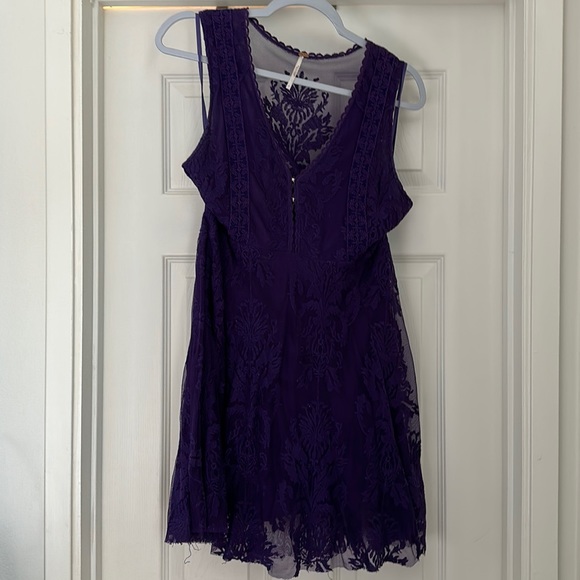 Free People | Dresses | Free People Embroidered Purple Mesh Dress Sz 6z ...